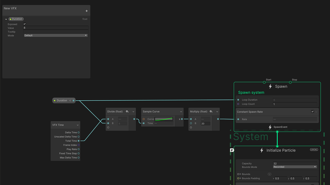 I need help with the vfx graph, to modify the spawn rate over lifetime - Real Time VFX