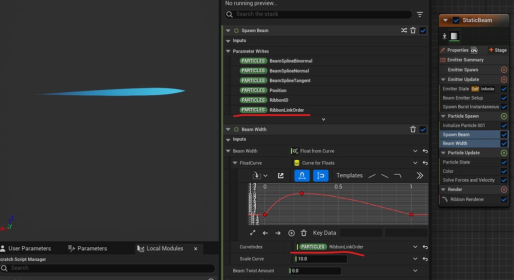 Scale infinite lifetime Ribbon width at start and end - Real Time VFX