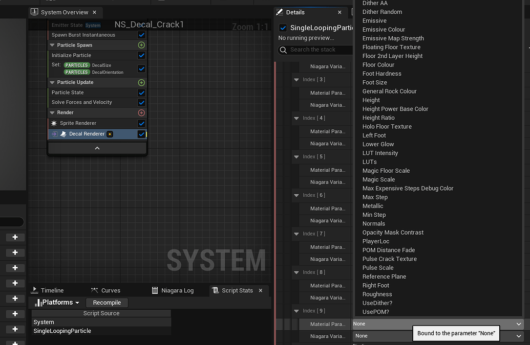 Using Dynamic Material Parameters with Decal Component Renderers in Niagara - Real Time VFX